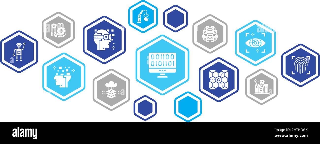 Artificial Intelligence banner illustration concept. Robotics, Chatbot ...