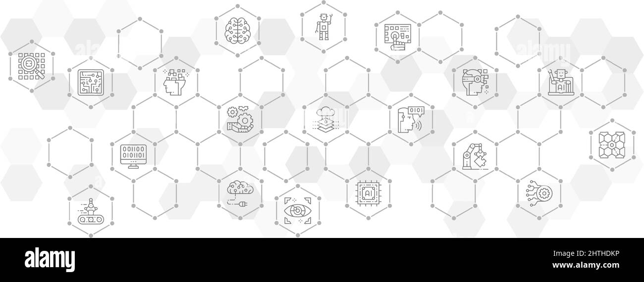 Artificial Intelligence line infographic template. Robotics, Chatbot, Database, Big Data vector ...