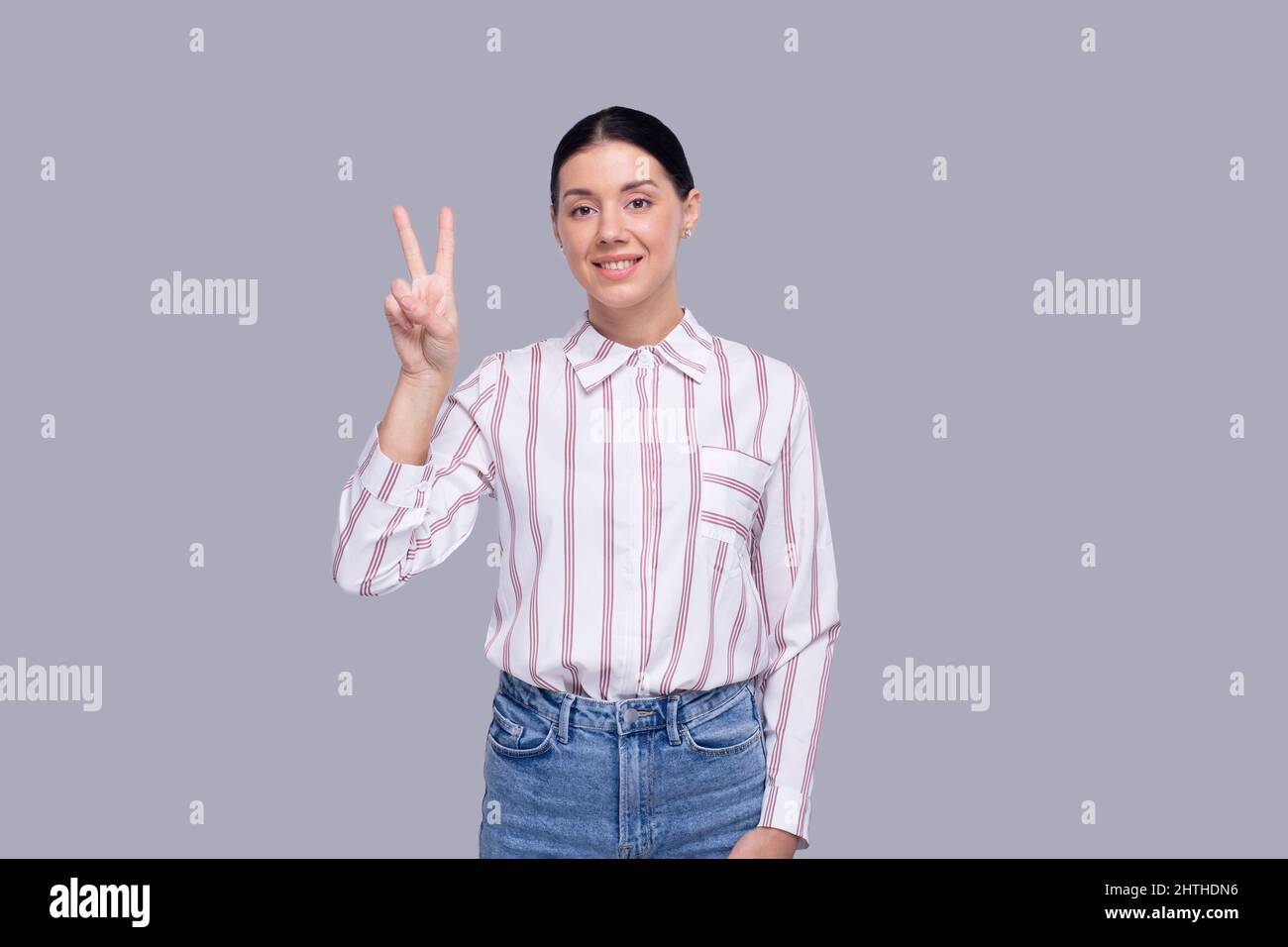 Girl Showing Two Fingers. Girl Showing Number Two. Girl Showing Peace ...