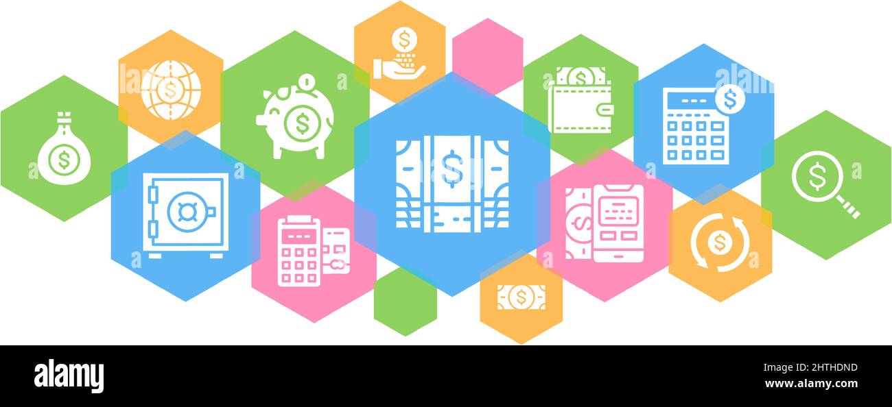 Money and Banking web banner. Credit Card, Currency Exchange, Atm ...