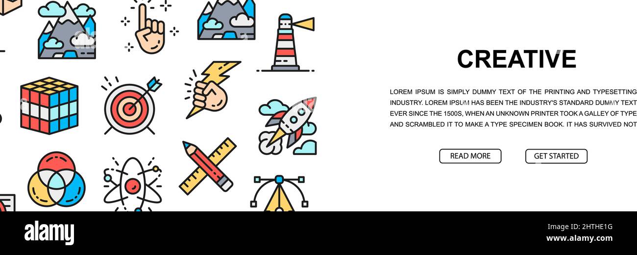 Creative horizontal icon banner design. Innovation, startup, artwork ...