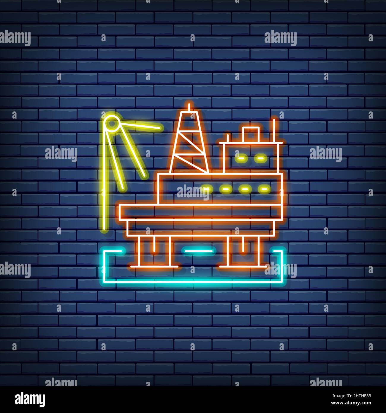 Vector oil platform in sea, fuel rig, pumping station neon sign Stock ...