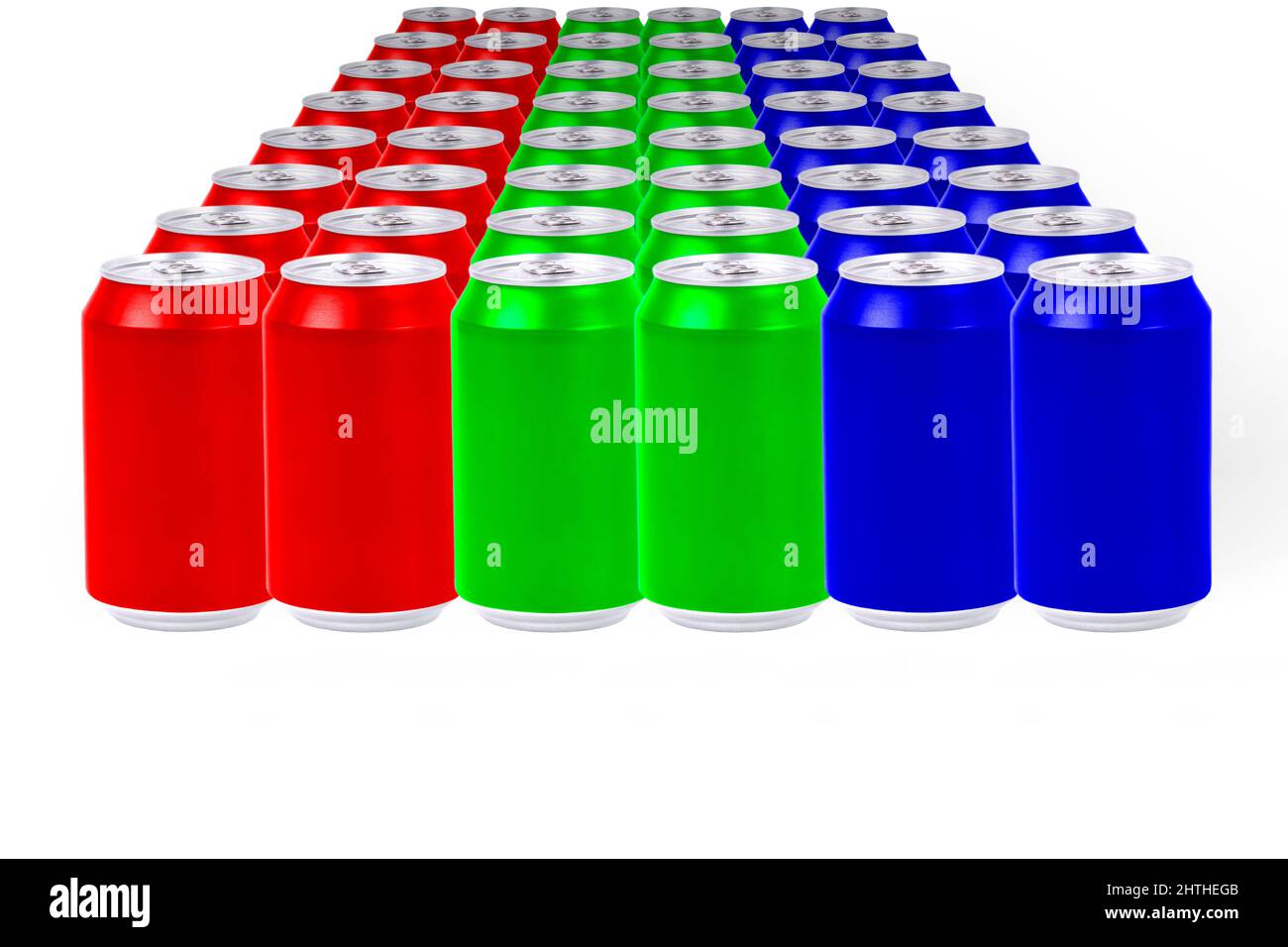 Group of aluminum cans with RGB colors. Color theory. Primary colors ...