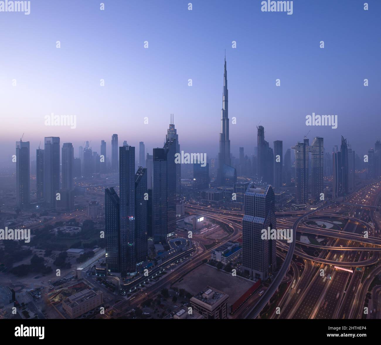 Dubai Downtown skyline during early sunrise. Dubai, United Arab ...