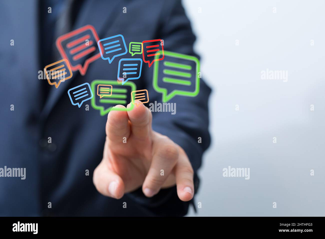 Close-up of a male hand touching email icons - Email communication ...