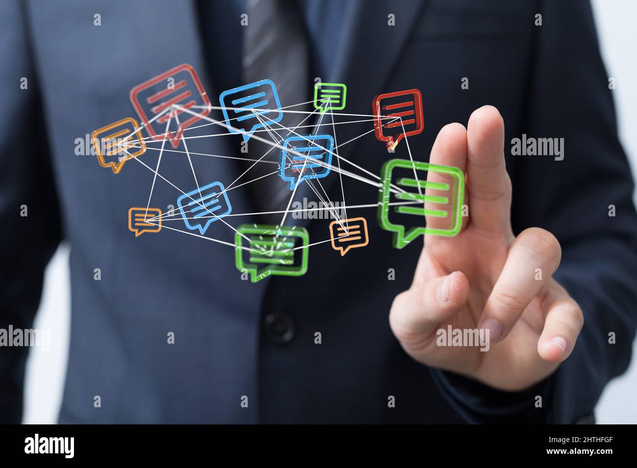 Close-up of a male hand touching email icons - Email communication ...