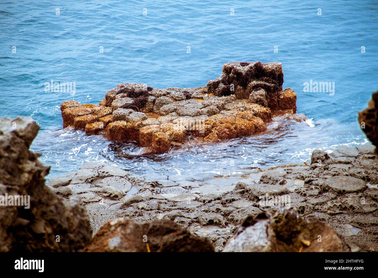 Columnar joints at Jungmun Daepo Coast at Jeju Island, South Korea ...