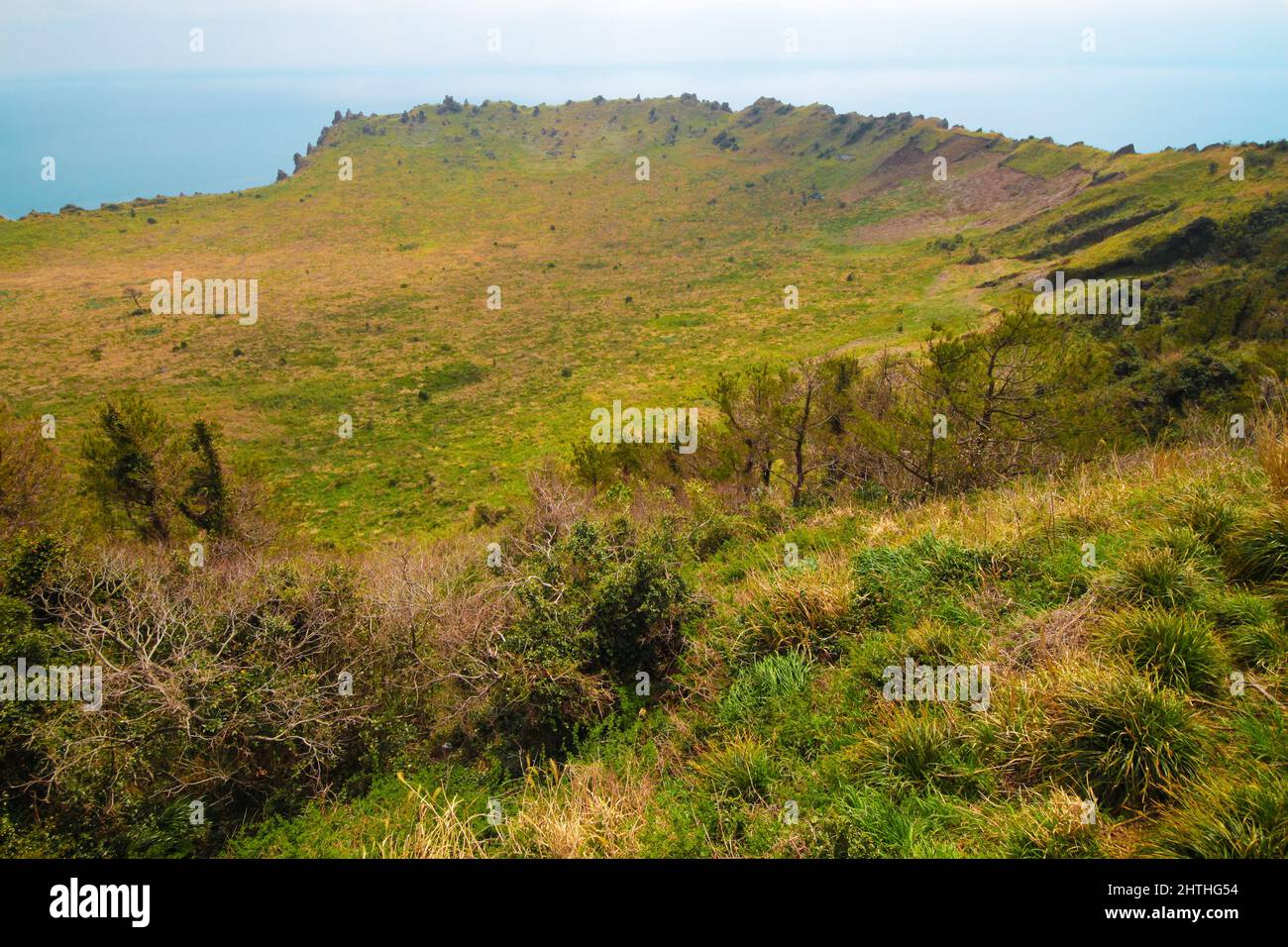 Volcanic crate of Sun Rise Peak at Jeju island, South Korea Stock Photo ...