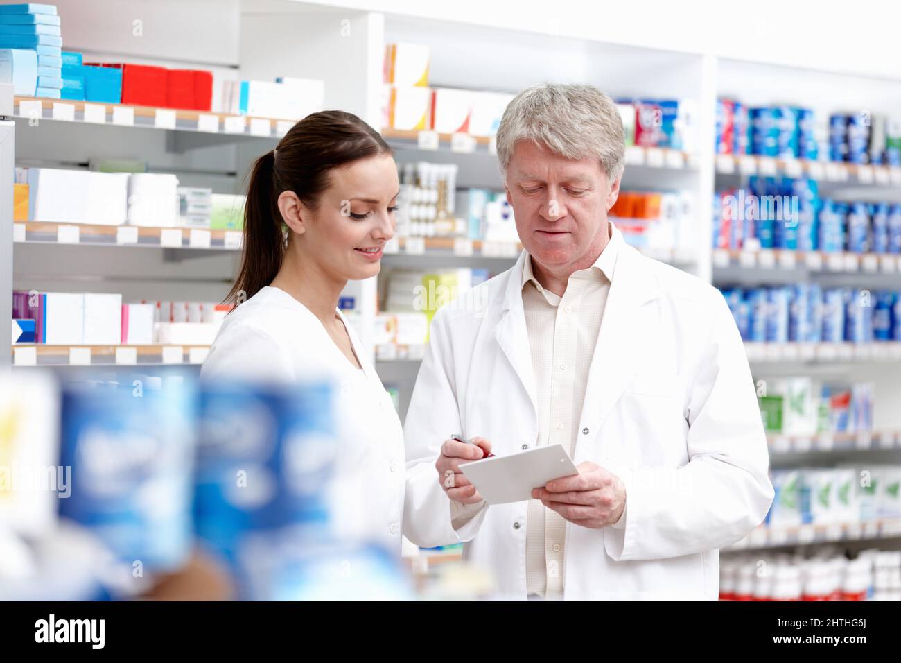 Colleagues checking the medicine. Portrait of medical colleagues ...
