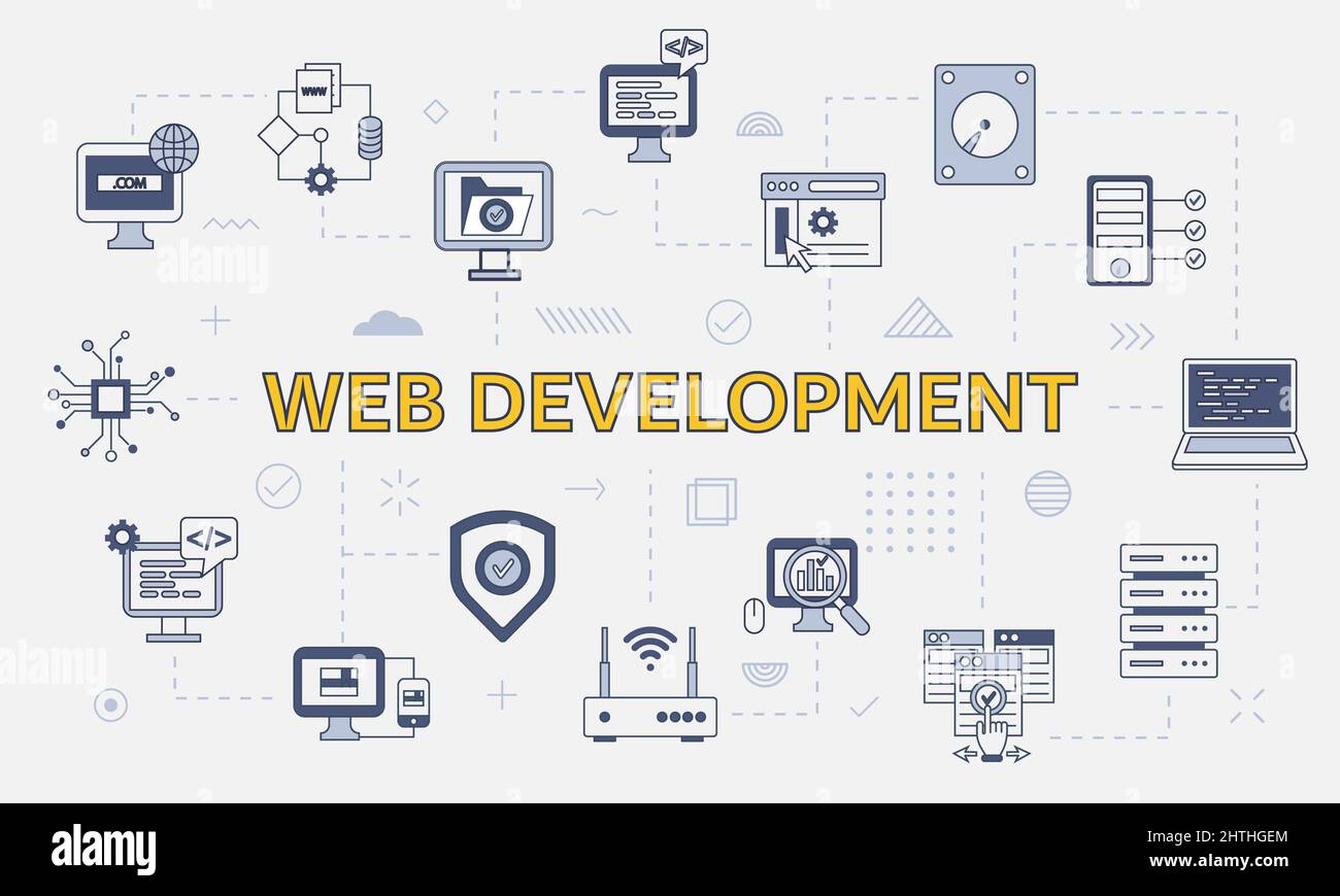 web development website concept with icon set with big word or text on ...