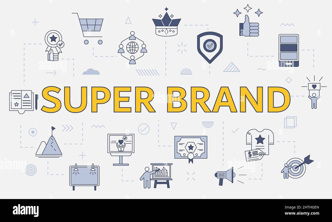 super brand concept with icon set with big word or text on center ...