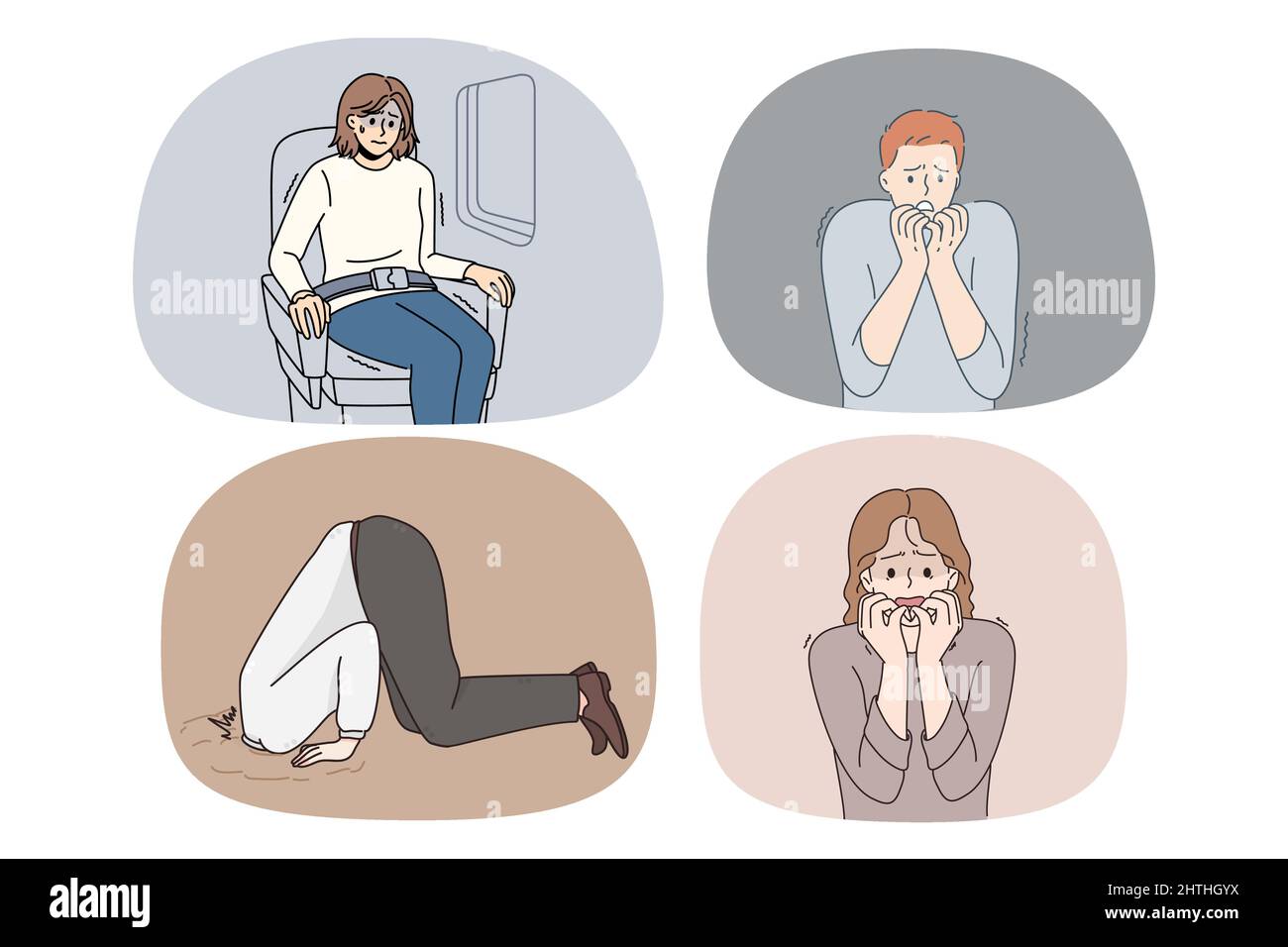 Collection of unhappy terrified people feel scared and frightened. Set ...