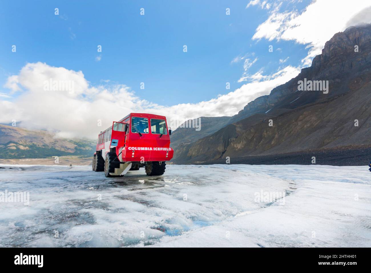 snowcoach on ATHABASCA Glacier in Columbia icefields on the icefileds ...