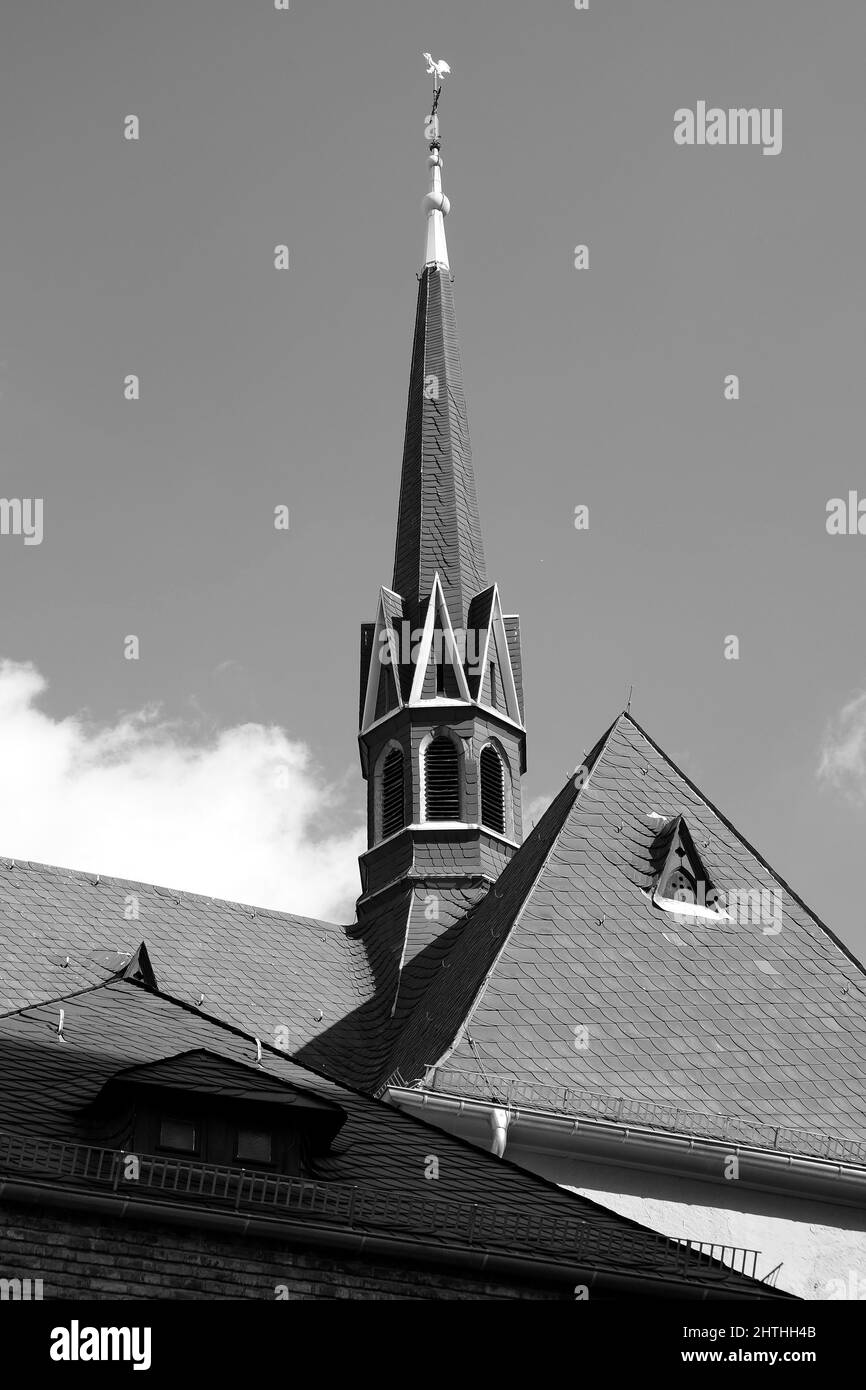Grayscale of a tower building Stock Photo - Alamy