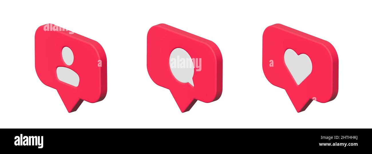 Social media chat clouds set. Social media icons 3d. Friend, comment ...