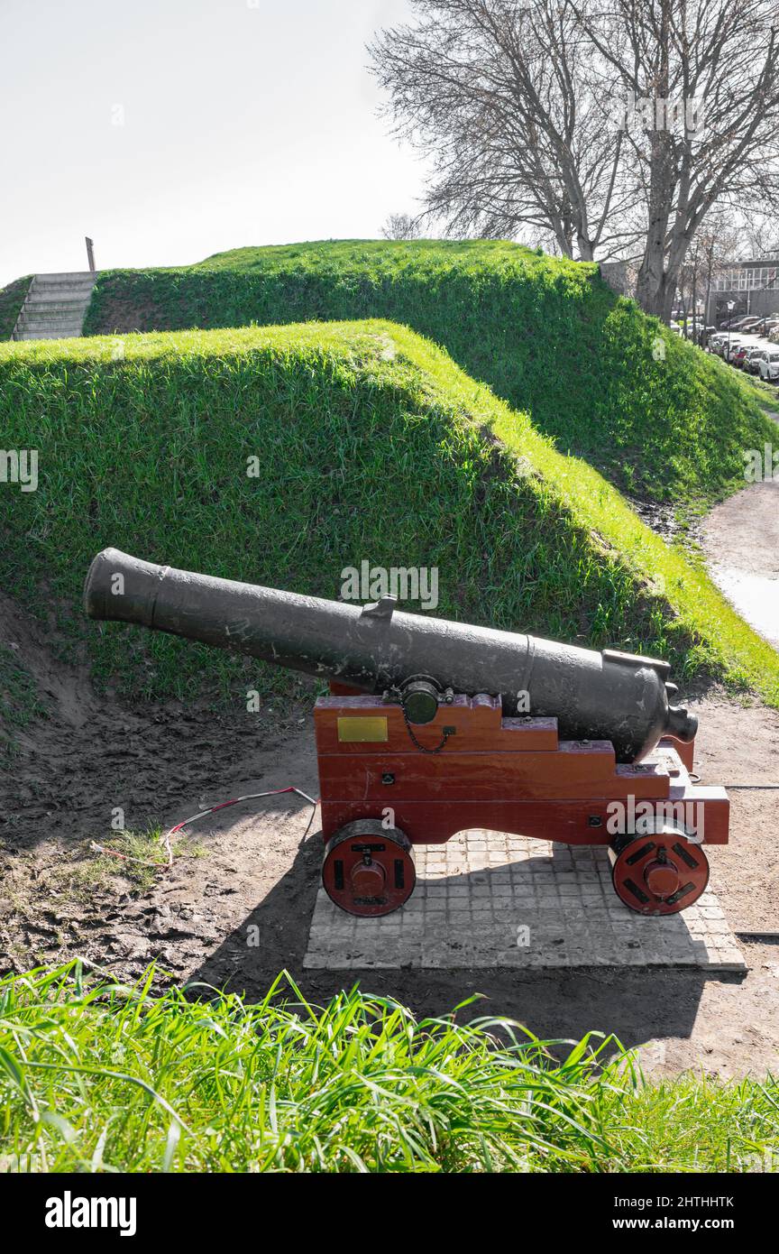 Cannon on the defensive ramp at castle "Muiderslot" in Muiden, The ...