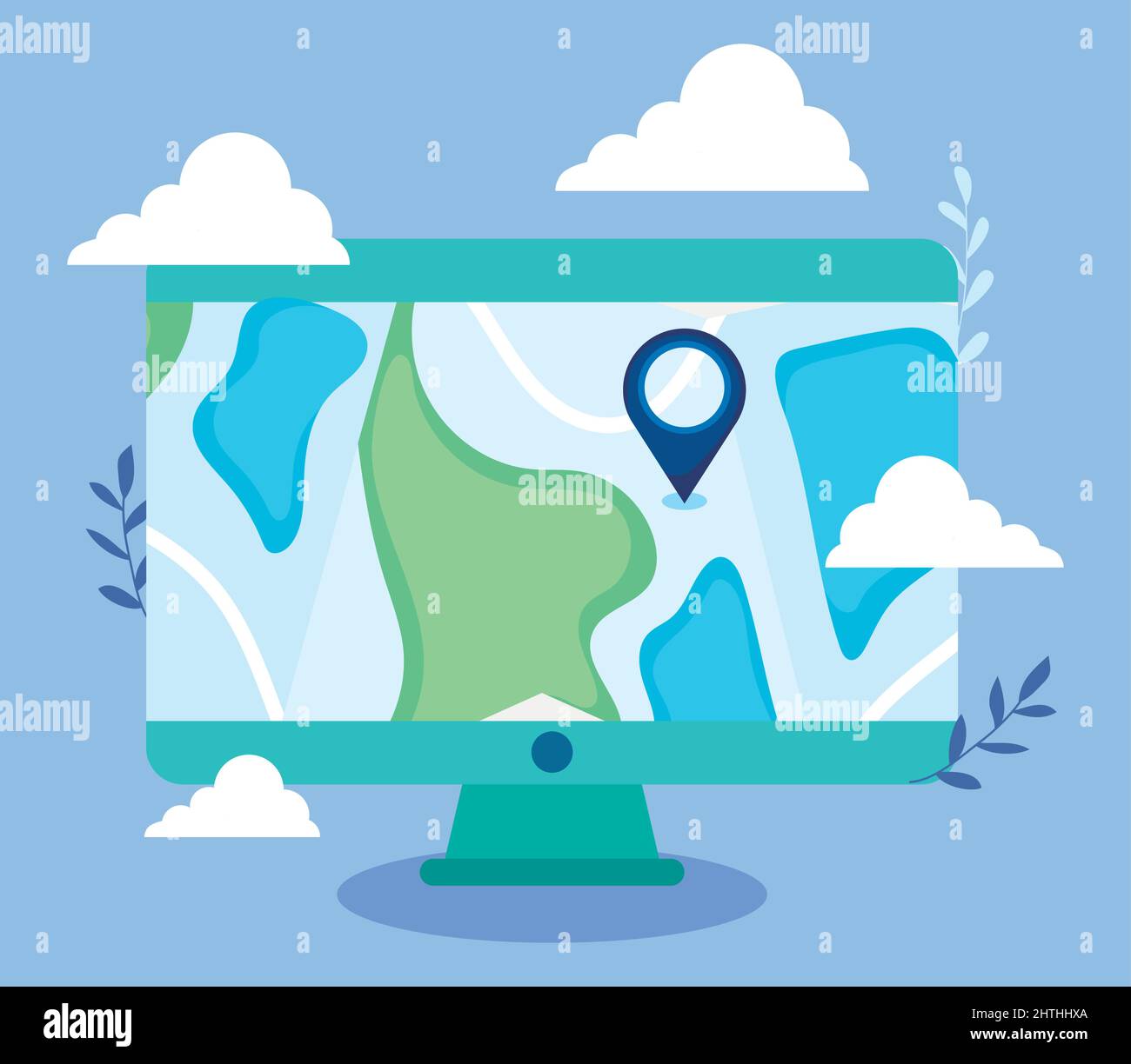 computer with map illustration Stock Vector Image & Art - Alamy