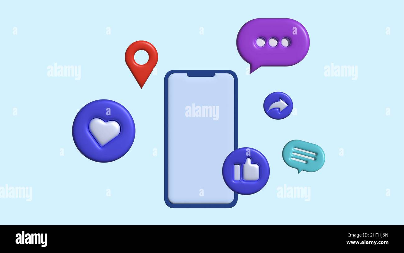 Social media 3d. 3d vector. Social netwrok icons. Smartphone 3d Stock ...