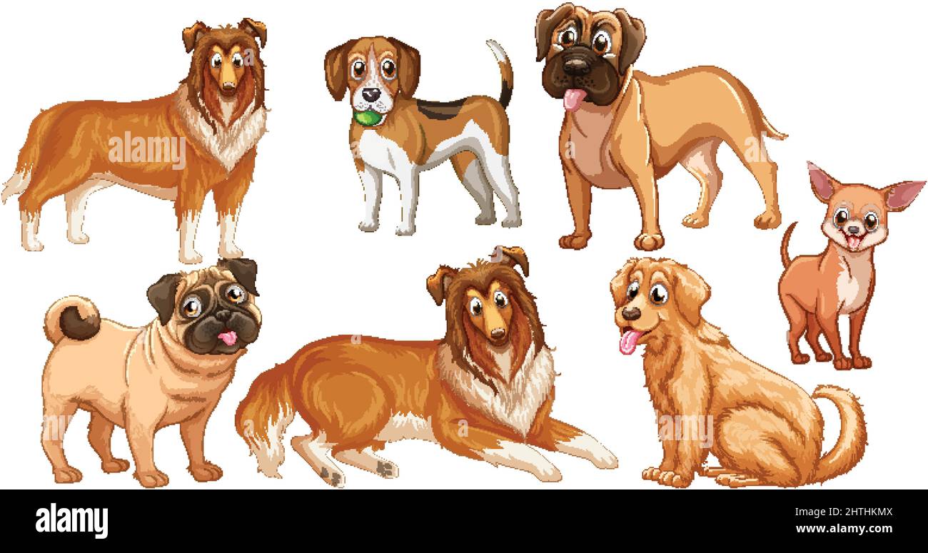 Set of different cute dogs in cartoon style illustration Stock Vector ...