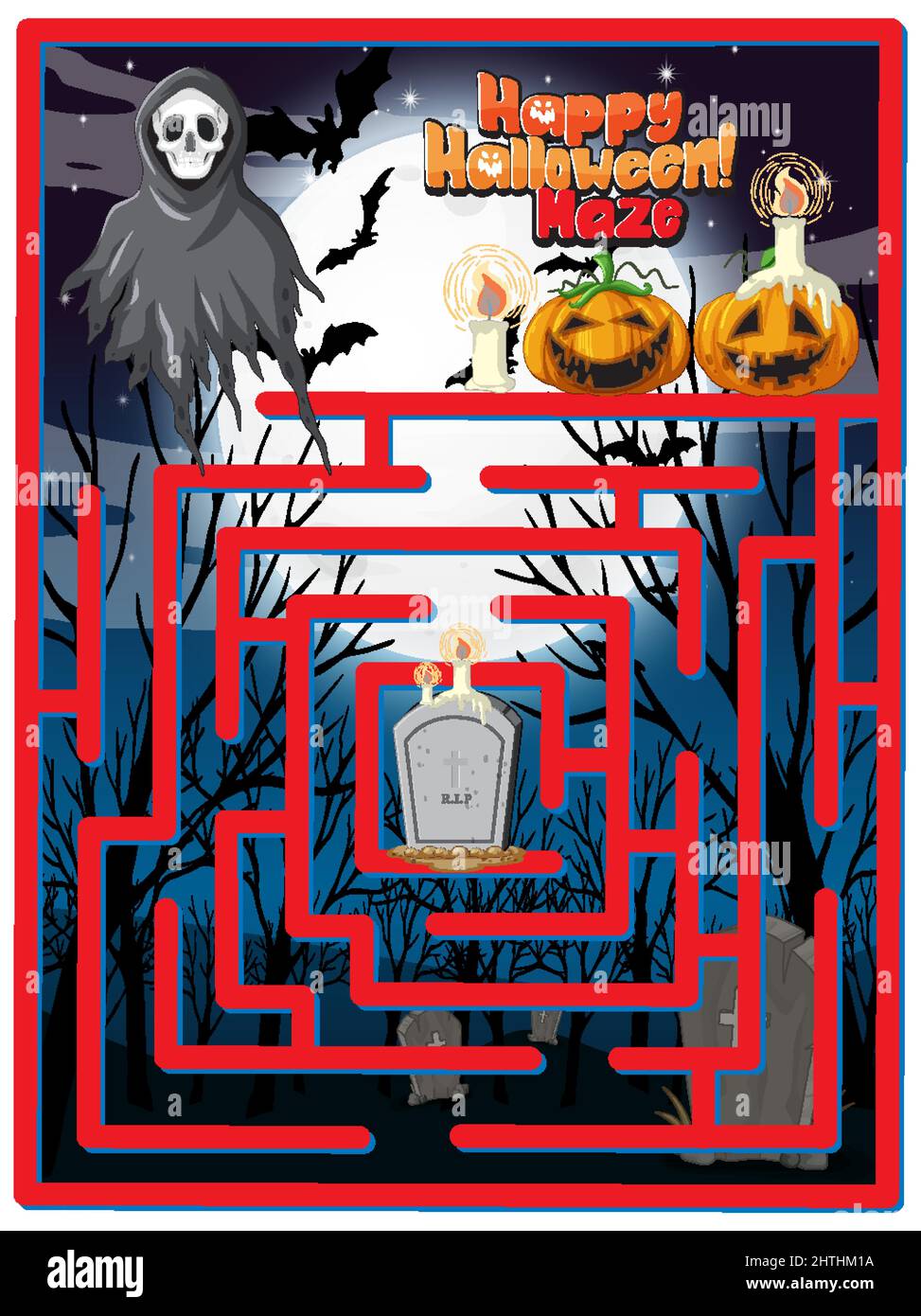 Maze game template in Halloween theme illustration Stock Vector Image ...