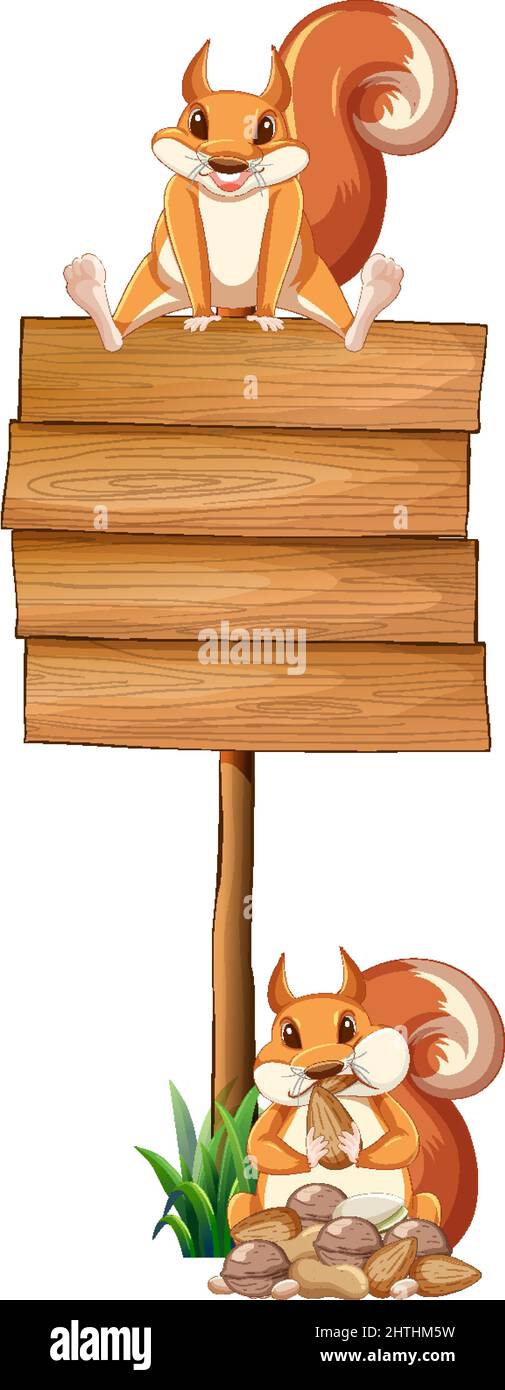 Squirrel with wooden sign banner illustration Stock Vector Image & Art ...