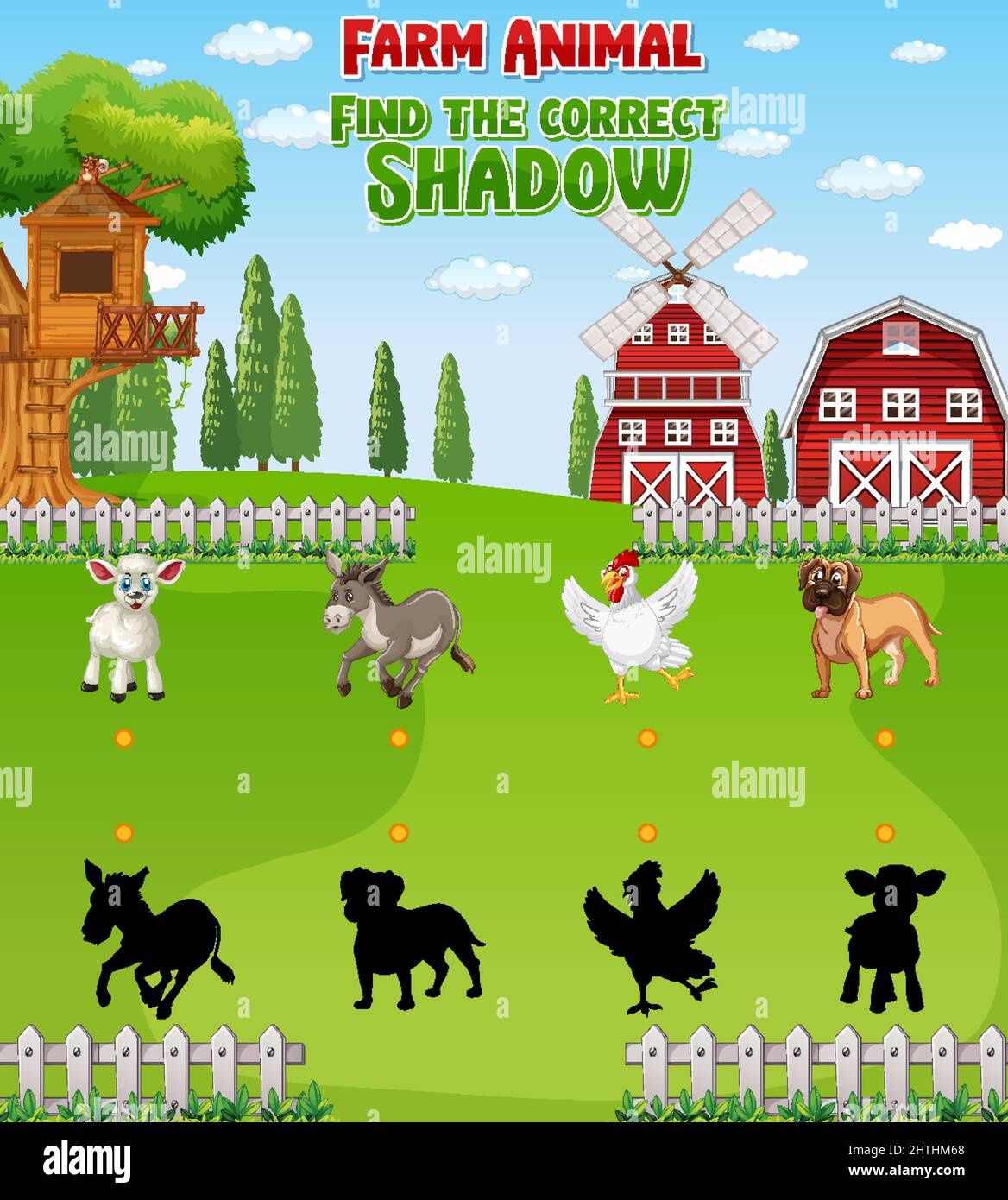 Matching Farm animal shadow worksheet illustration Stock Vector Image ...