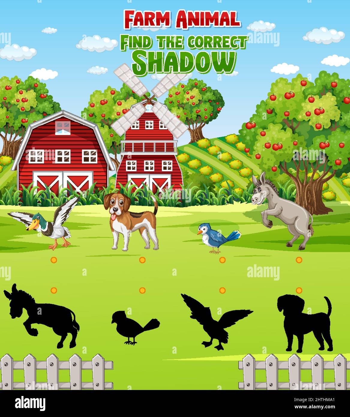 Matching Farm animal shadow worksheet illustration Stock Vector Image ...