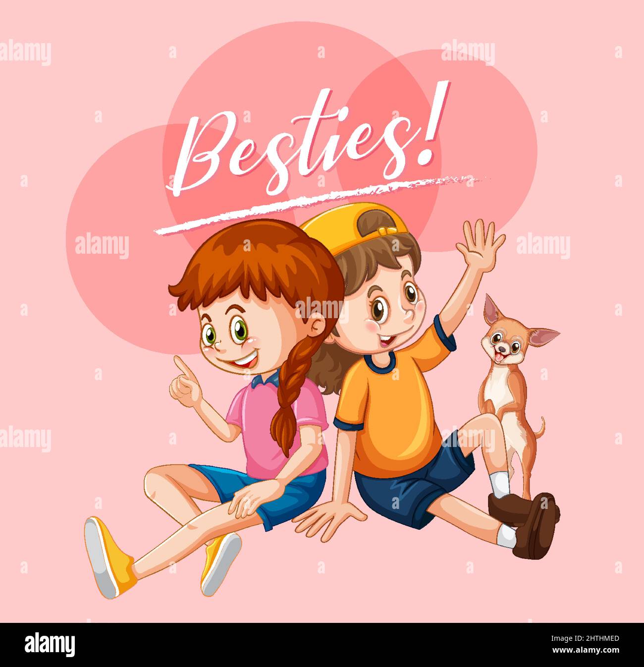 Best friend girls cartoon character with besties lettering illustration ...