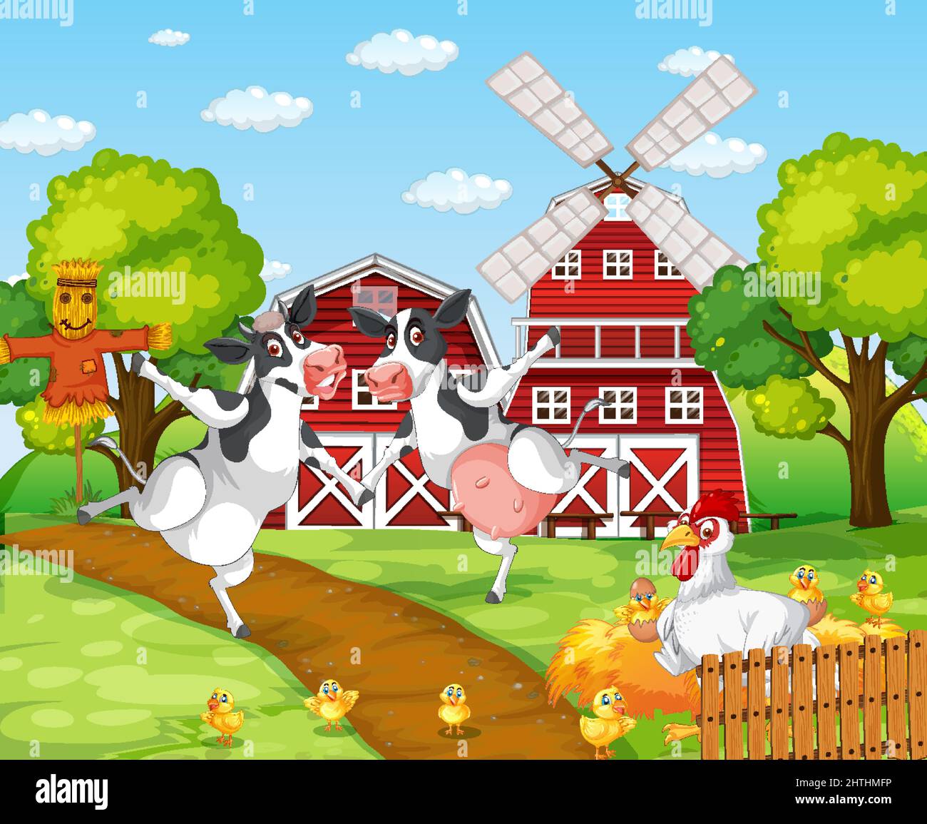 Scene with farm animal on the farm illustration Stock Vector Image ...