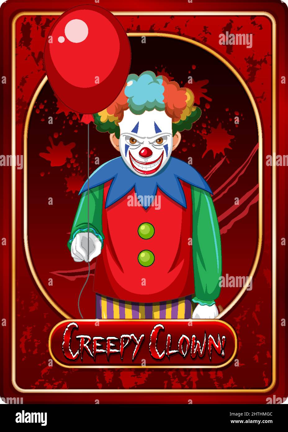 Creepy clown character game card template illustration Stock Vector ...