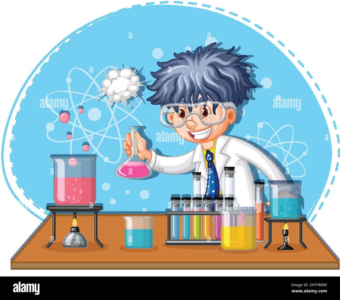 Scientist boy cartoon character with laboratory equipments illustration ...