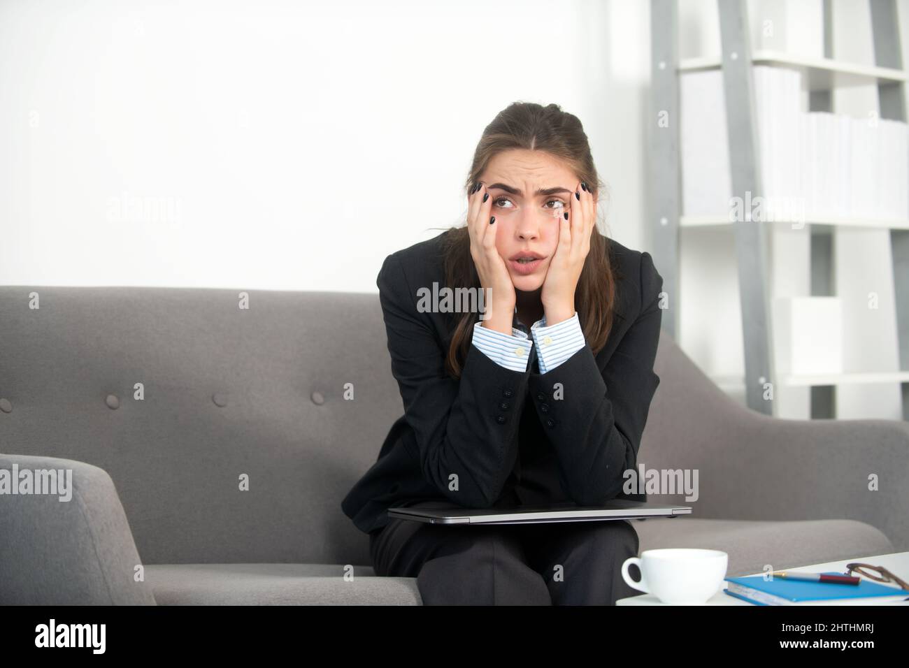 Sadness depressed businesswoman, frustration secretary girl, stressed ...