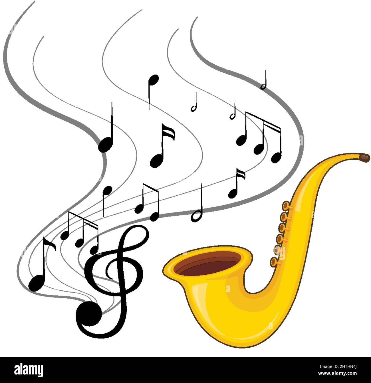 A saxophone with musical notes on white background illustration Stock ...