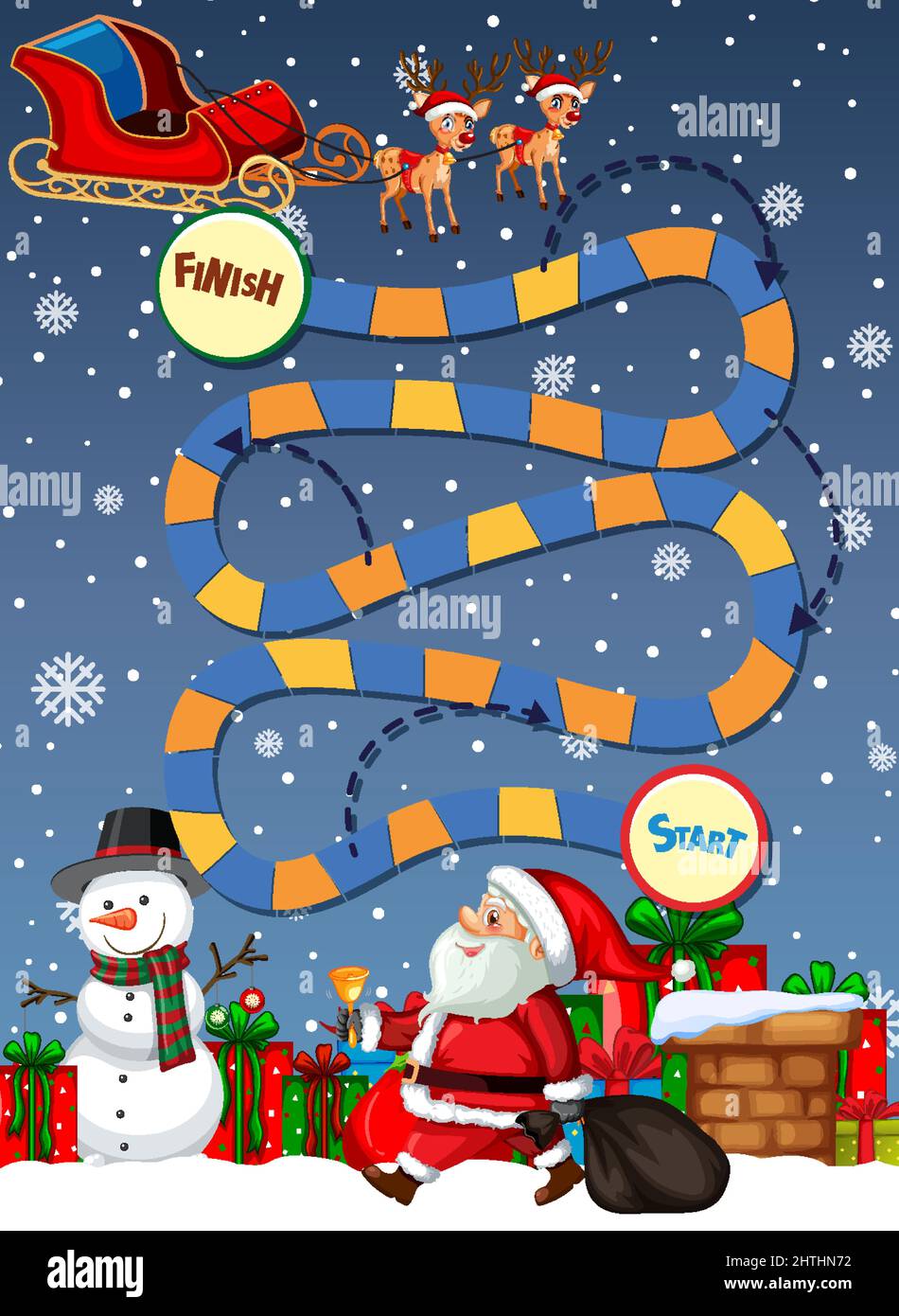 Snake and ladders game template with Christmas theme illustration Stock ...