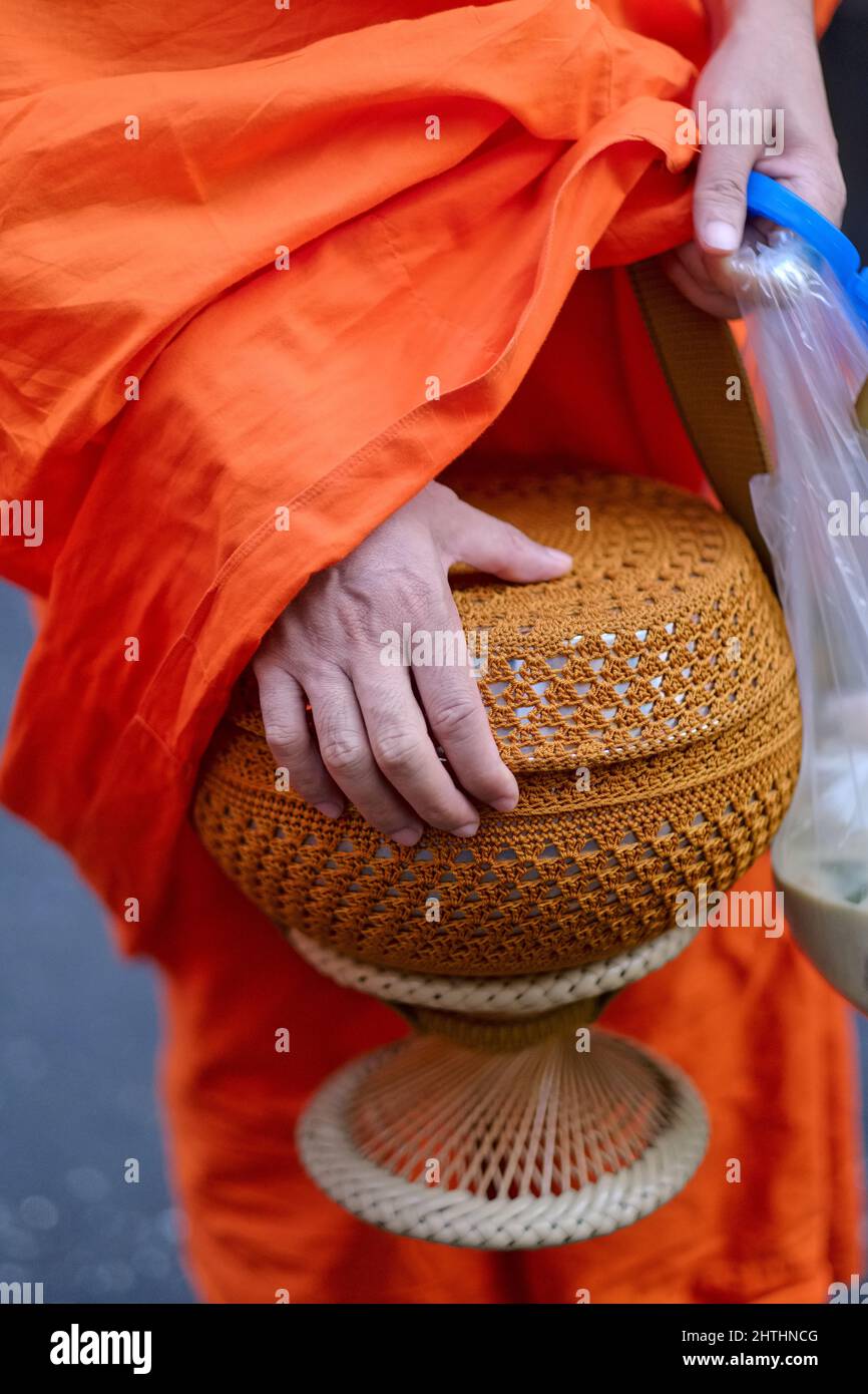 A Thai Buddhist monk's alms bowl or begging bowl (Thai: baat), used to ...