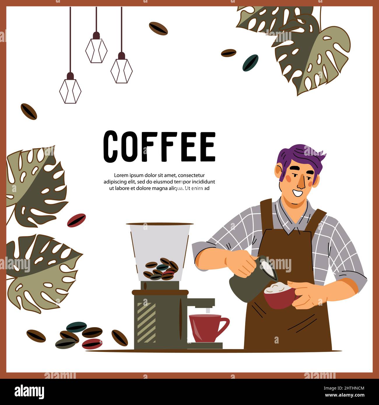 Banner or poster for Coffee shop or cafe-bar, restaurant with barista ...
