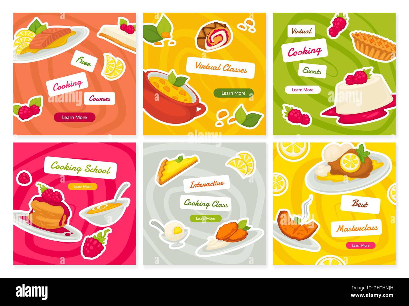 Cooking course online, social media set, vector illustration Stock ...