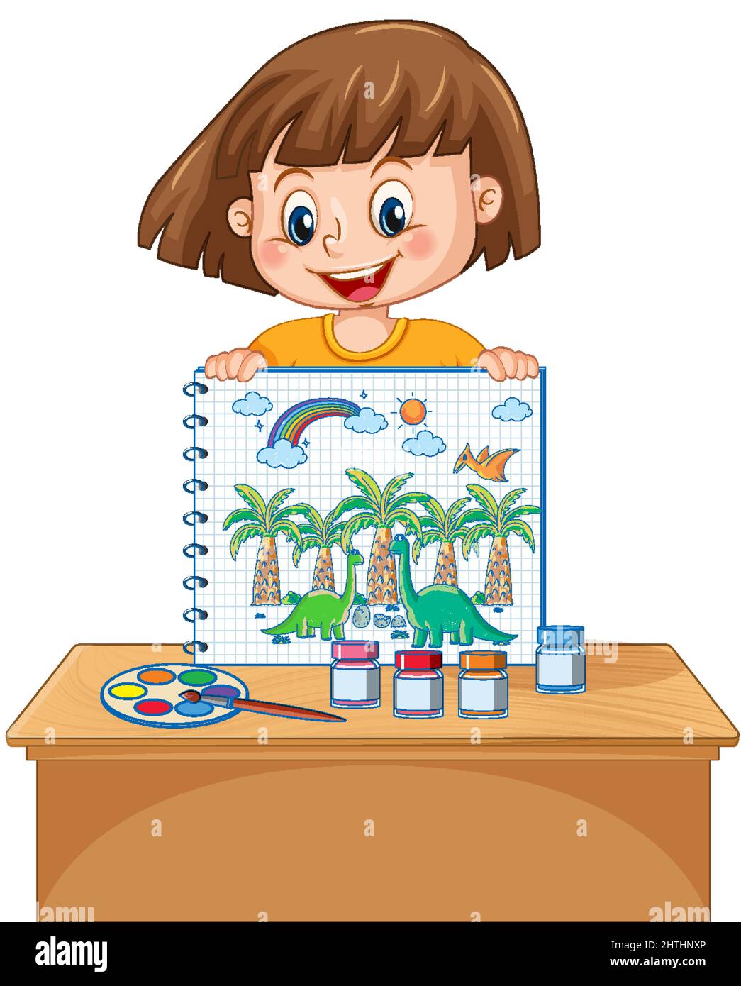 A girl holding notebook with a doodle sketch design on white background ...