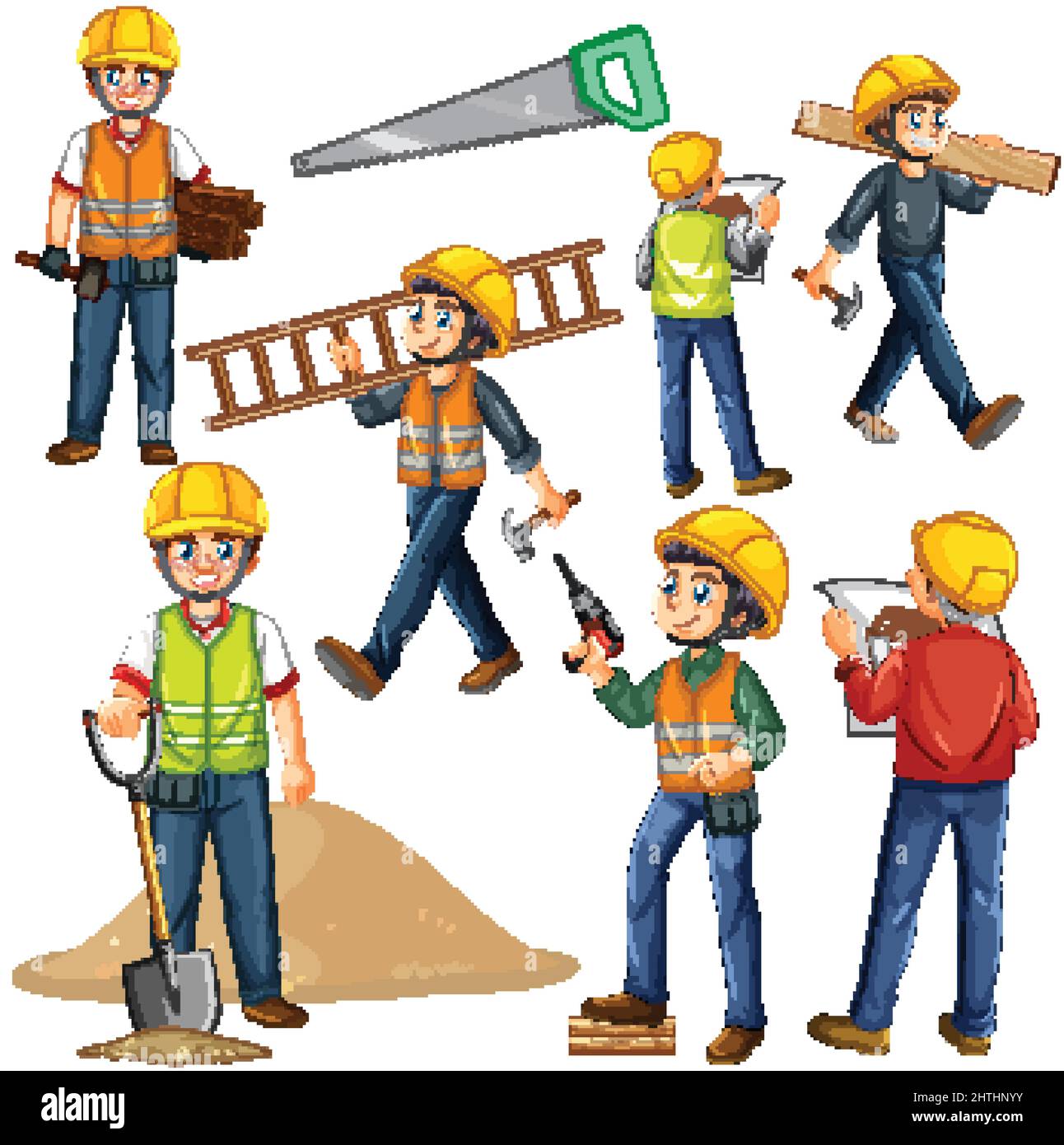 Group of construction workers cartoon characters illustration Stock ...