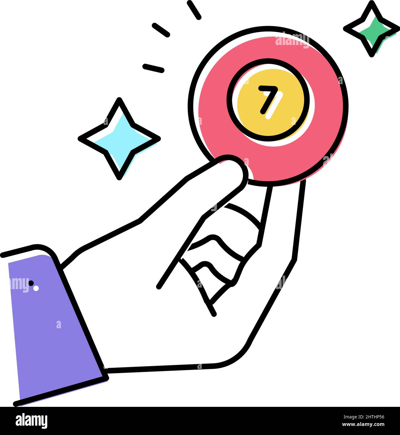 hand holding lotto ball with won number color icon vector illustration ...