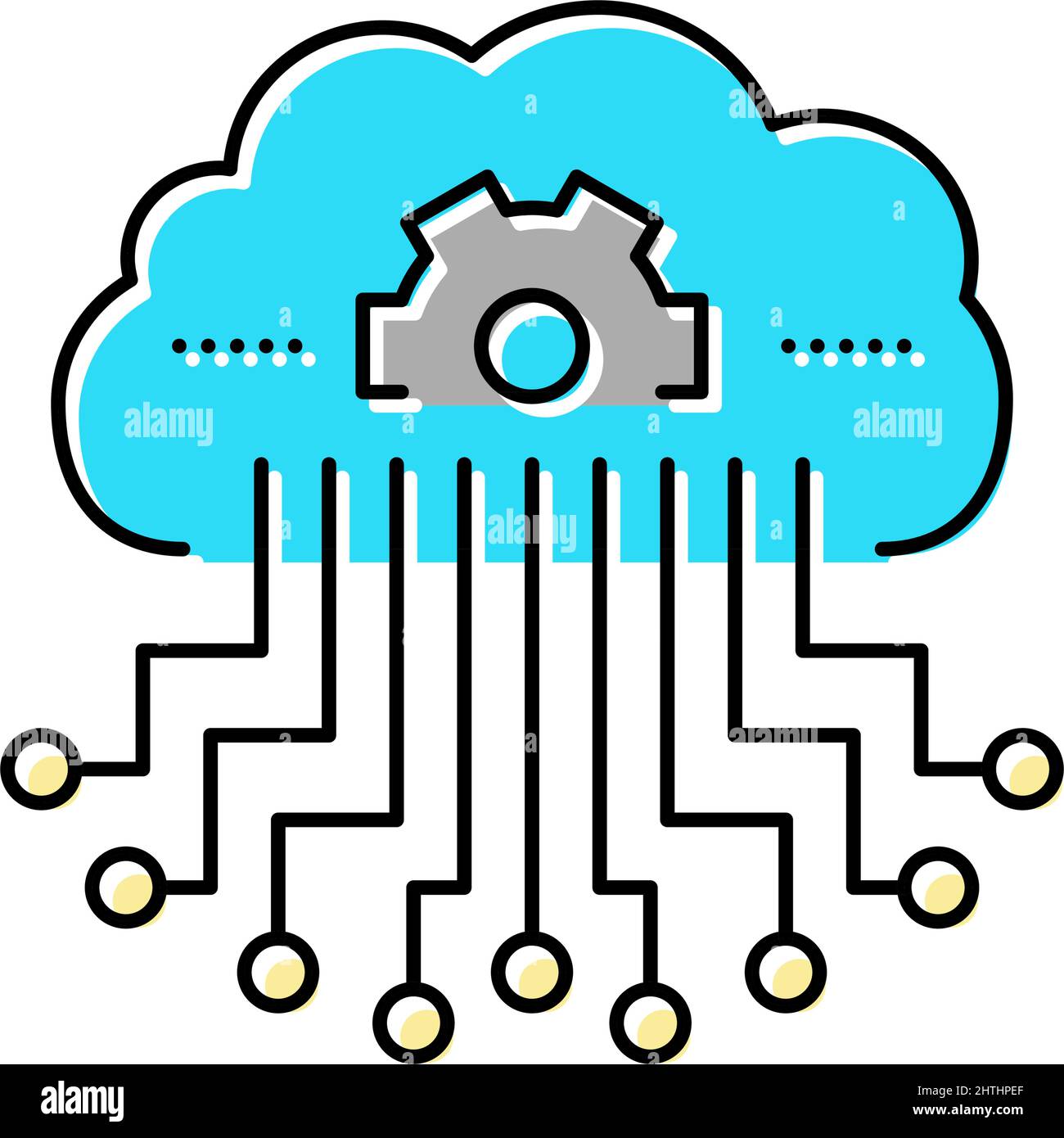 cloud storage and working process neural network color icon vector ...
