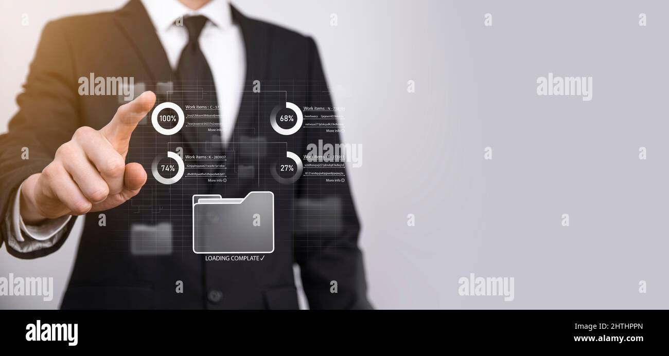 Business developer hand using board framework on virtual modern ...