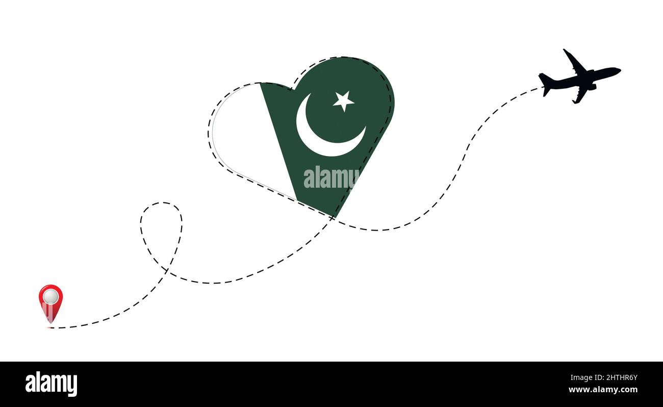 Airplane flight route with Pakistan flag inside the hear Stock Vector ...