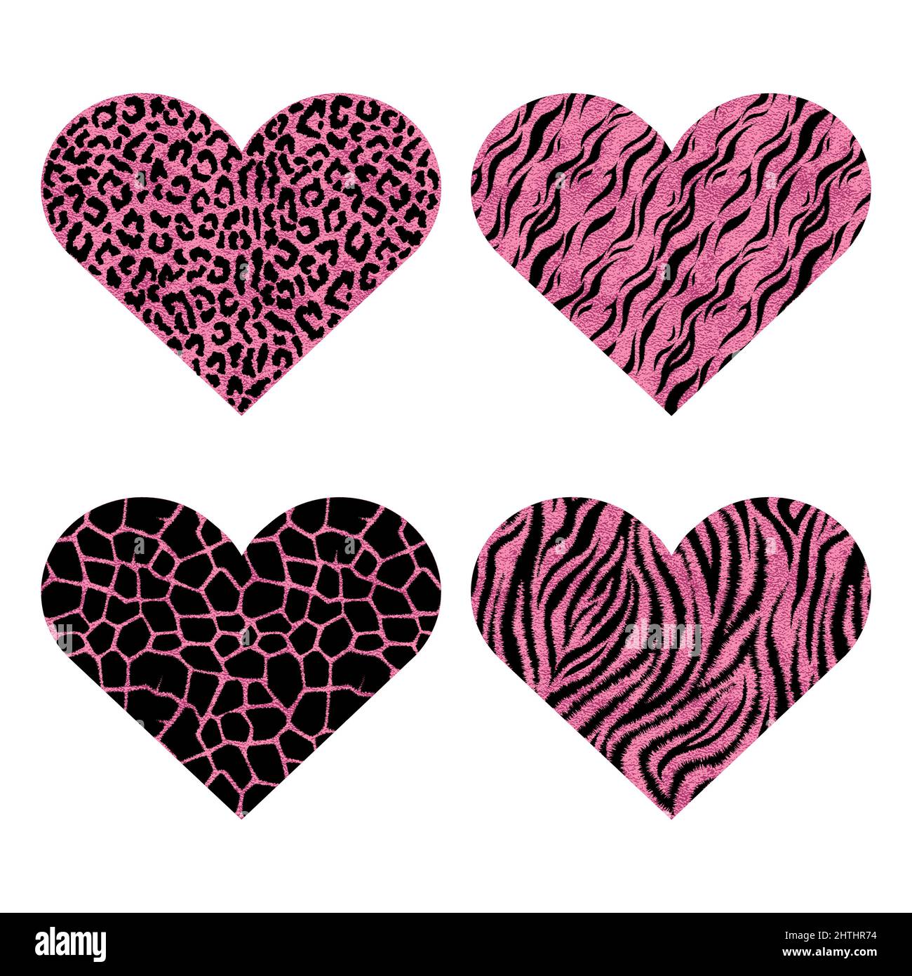 Hearts with animal print. Pink metallic vector illustration Stock ...