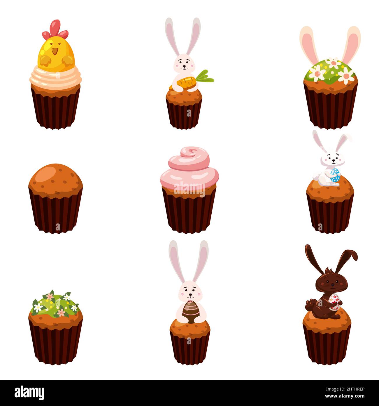 Set of Easter sweets eggs, cupcake, bird, bunny, candies, cake ...