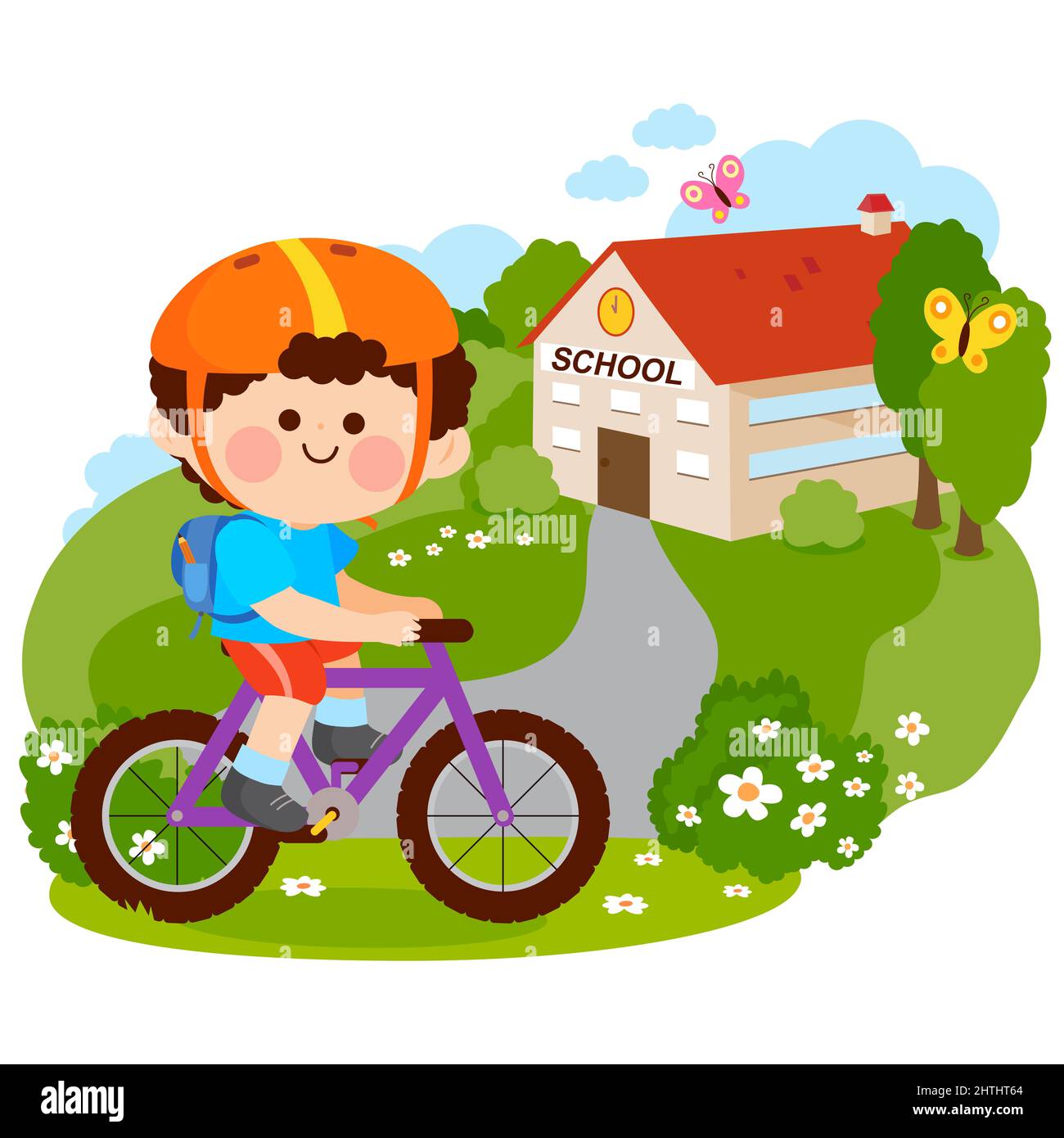 Little boy rides his bicycle to school Stock Photo - Alamy