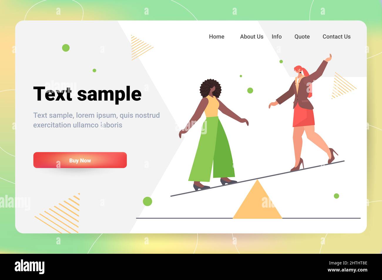 mix race businesswomen balancing on scale business equality competition ...