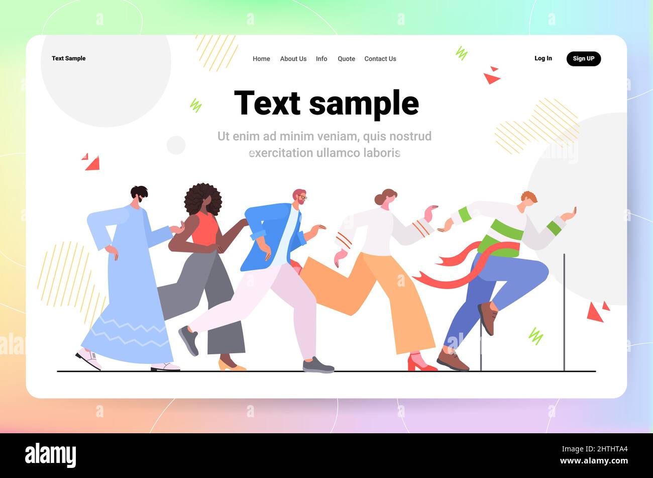 mix race businesspeople running cross finish line leadership concept target motivation success ...