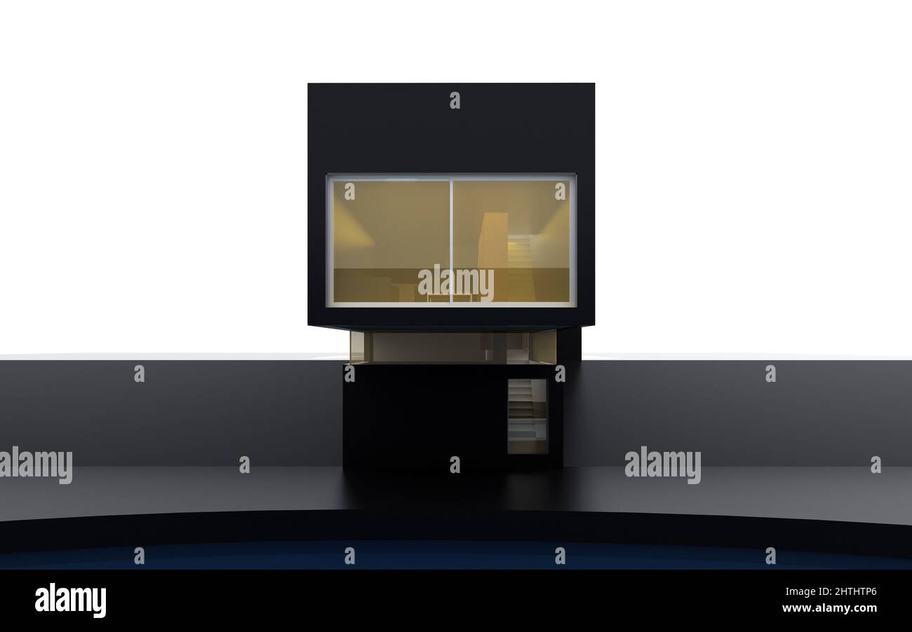 protruding part of a modern building in black. 3d rendering Stock Photo ...