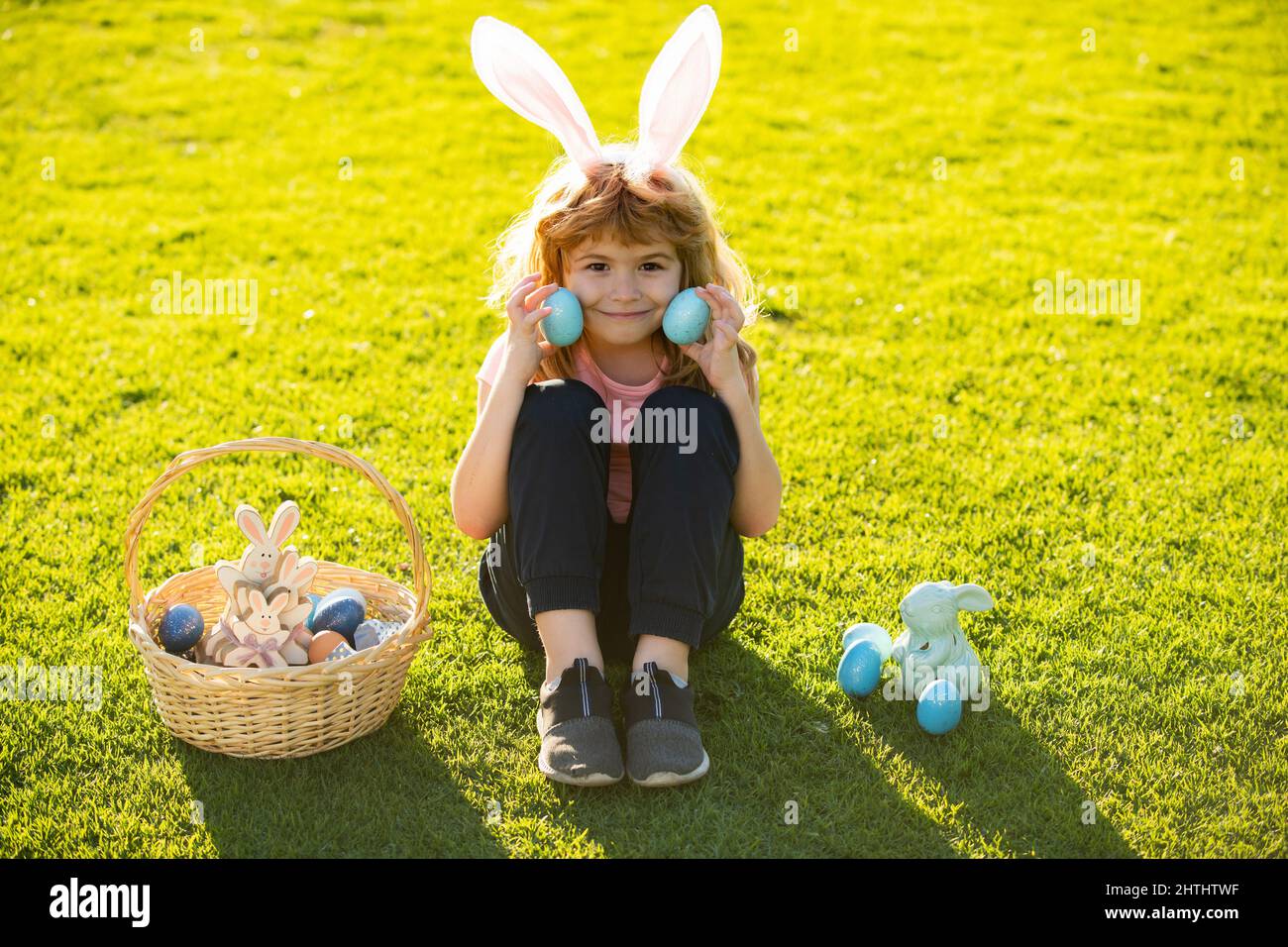 Happy easter bunny child boy. Spring kids holidays concept. Funny boy ...